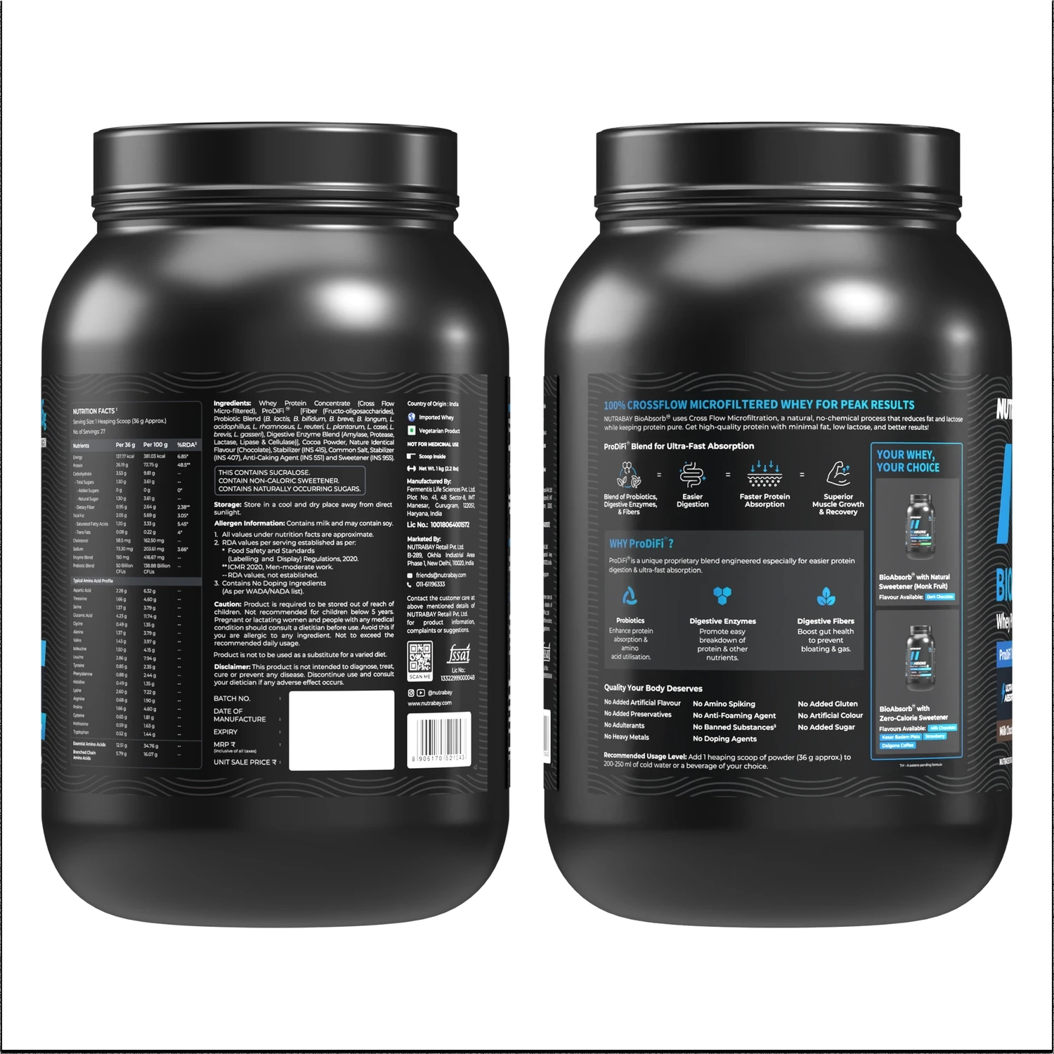 Nutrabay BioAbsorb™ Whey Protein Powder, 26g Protein Per Serving ...
