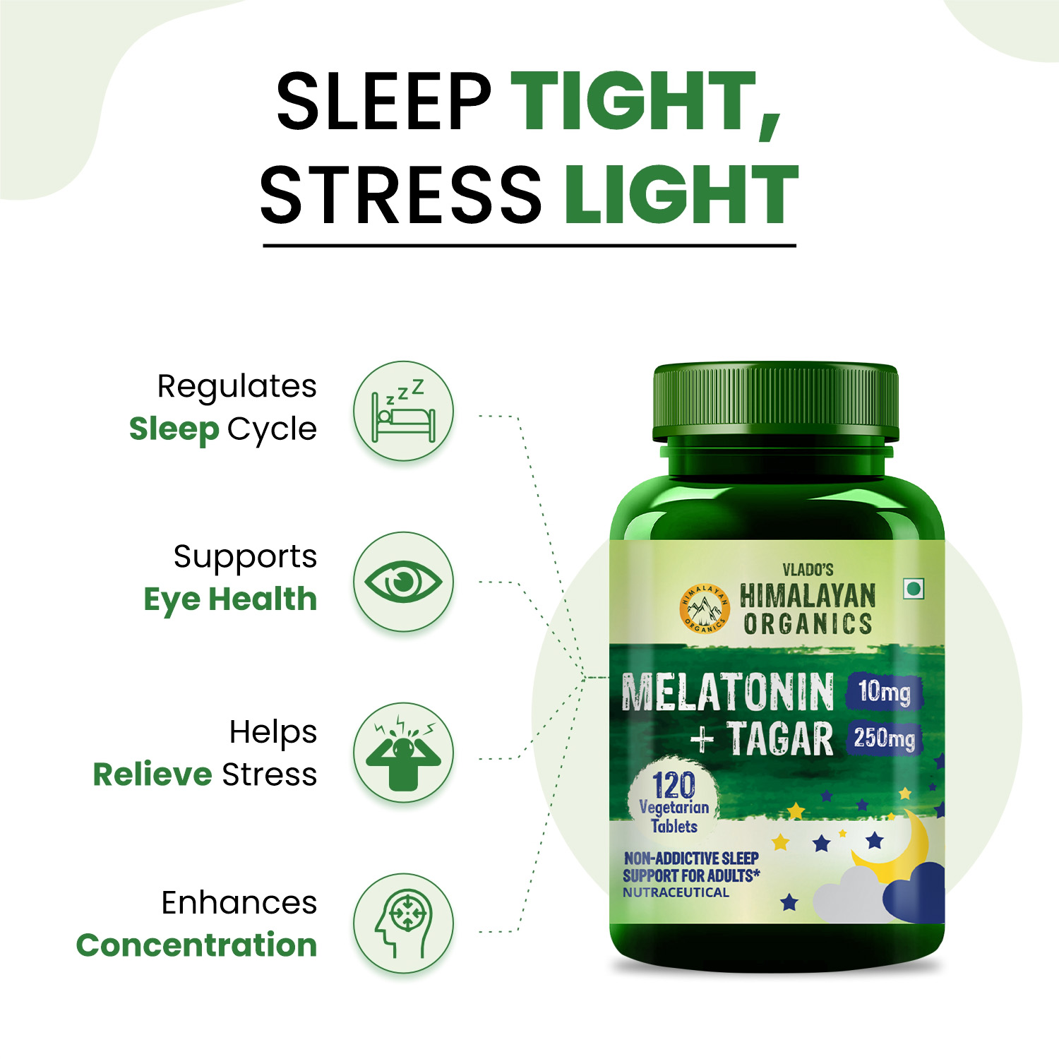 Vlado’s Himalayan Organics Melatonin 10mg + Tagar 250mg - Potent Sleep ...
