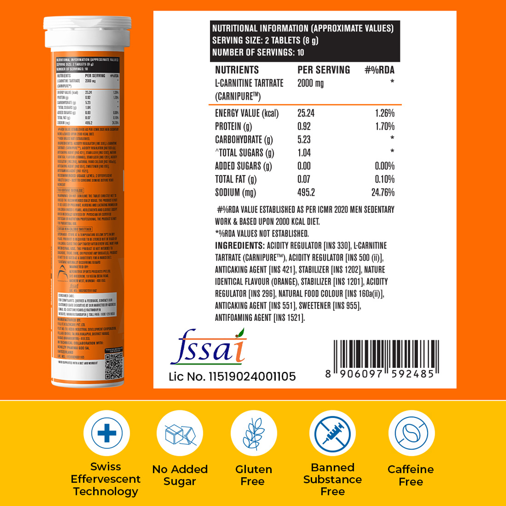 Fast&Up Lean Body L-Carnitine Tartrate, 2000mg - Advanced Effervescent ...