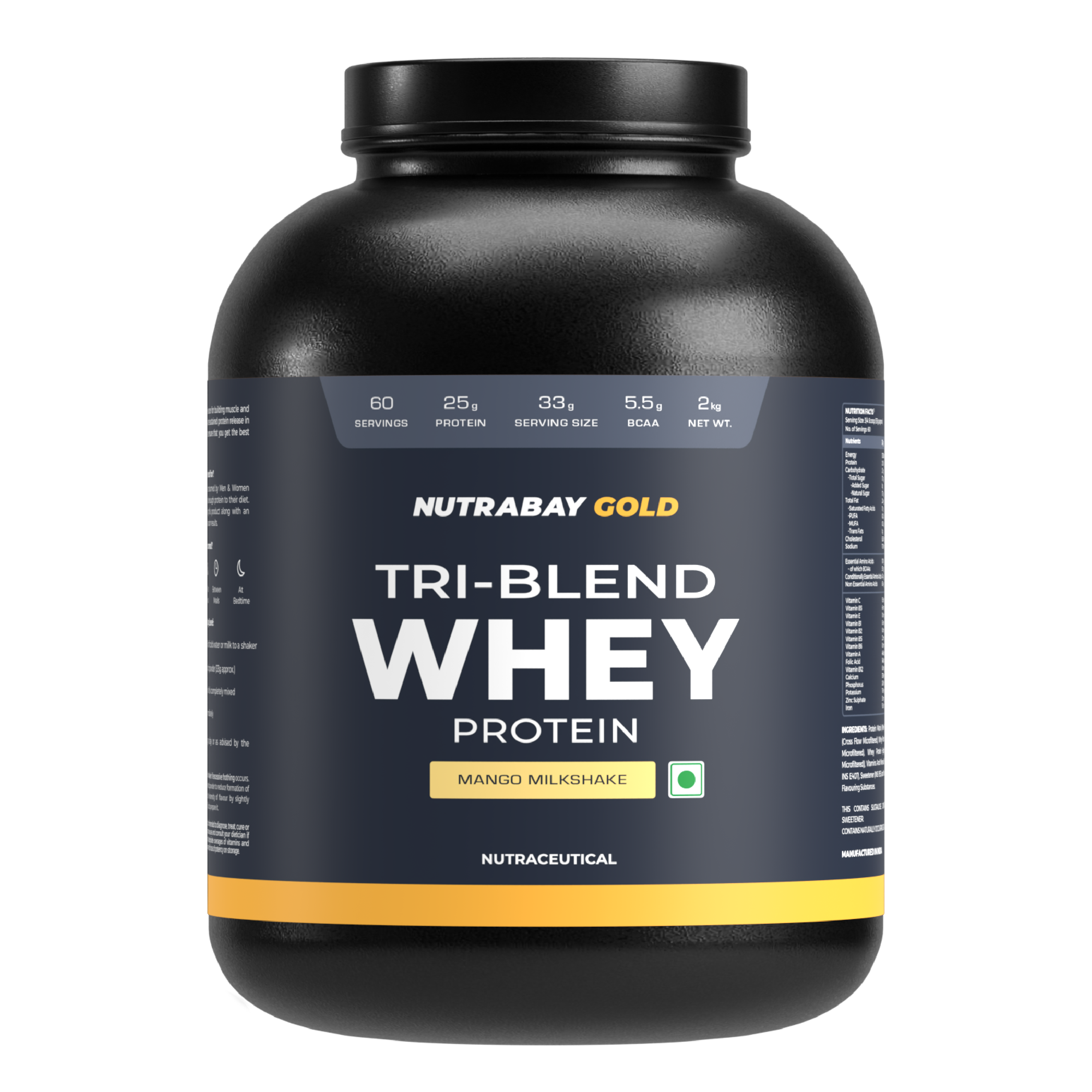 Nutrabay Gold Tri-Blend Whey Protein ( 2 Kg (4.4 Lb), Mango Milkshake ...